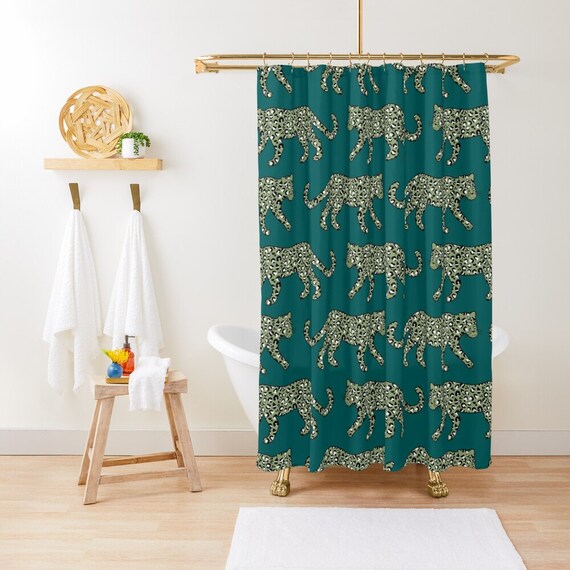 Shower Curtain or Bath Mat Leopard Parade Print Olive - Etsy