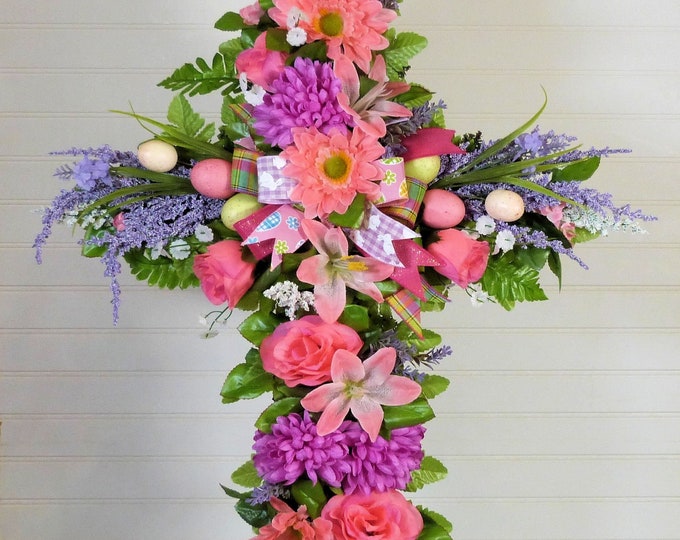 Easter Cemetery Cross, Easter Grave Cross, Cemetery Cross With Flowers ...