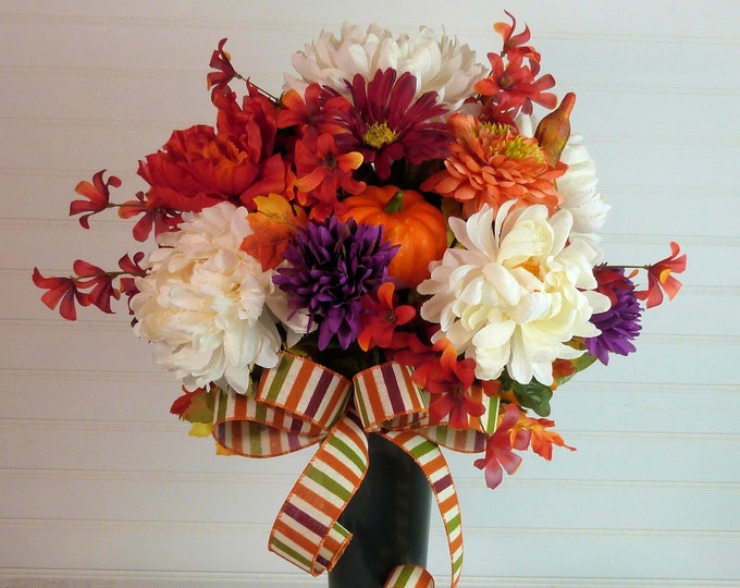 Fall Cemetery Arrangement, Fall Cemetery Vase With Large Mums, Large ...