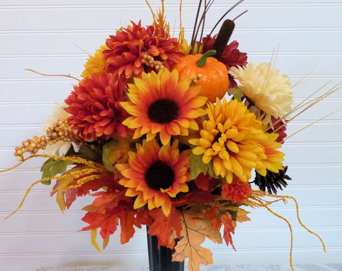 Fall Cemetery Arrangement, Fall Cemetery Vase With Mums, Cemetery ...