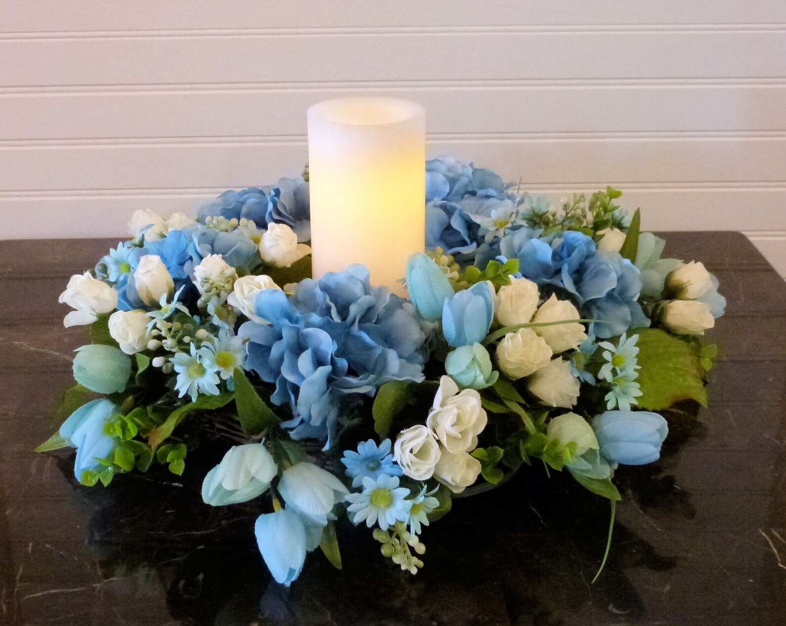 Blue Hydrangea Candle Ring Candle Wreath Rings Candle - Etsy