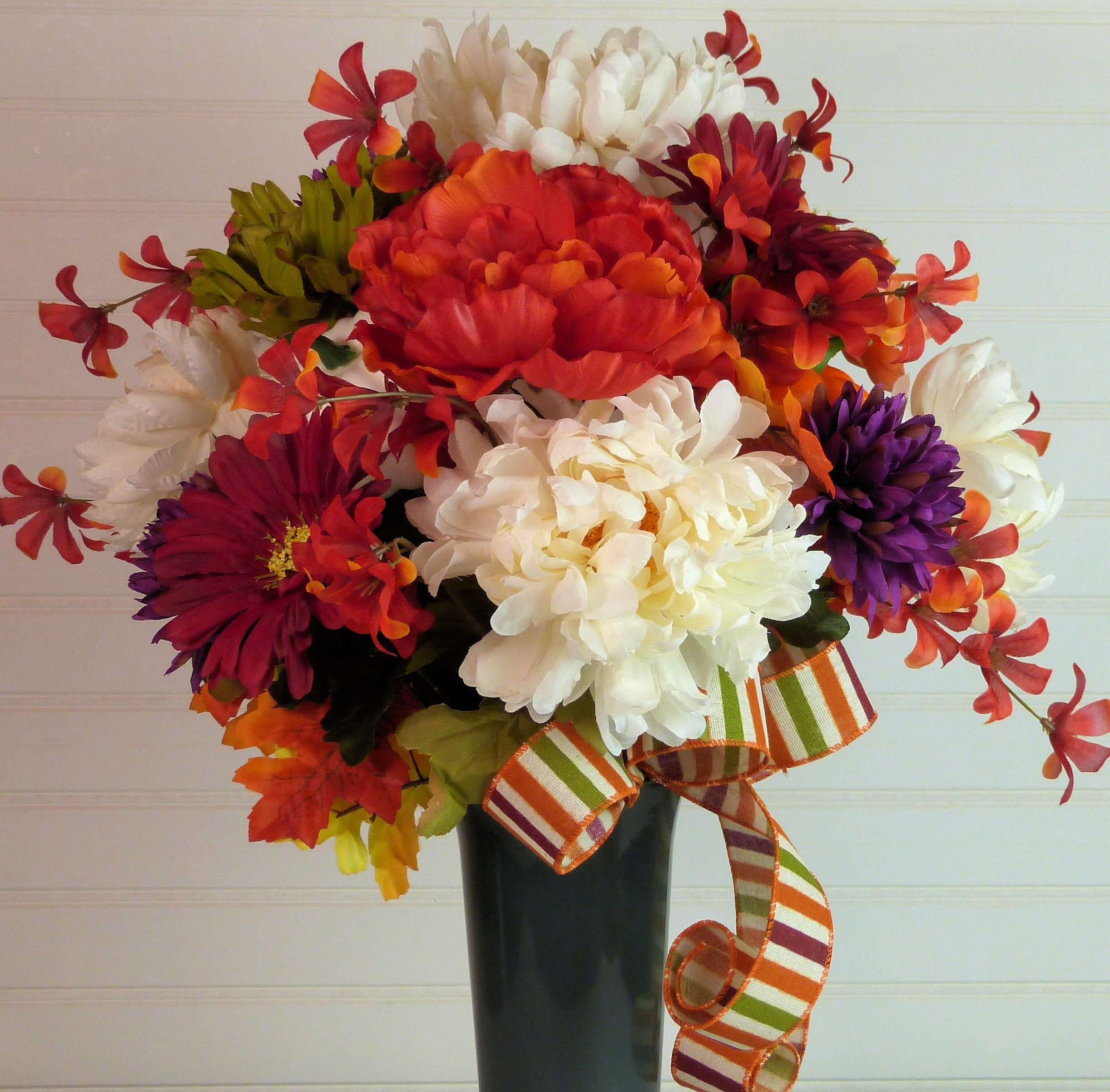 Fall Cemetery Arrangement Fall Cemetery Vase with Large Mums | Etsy