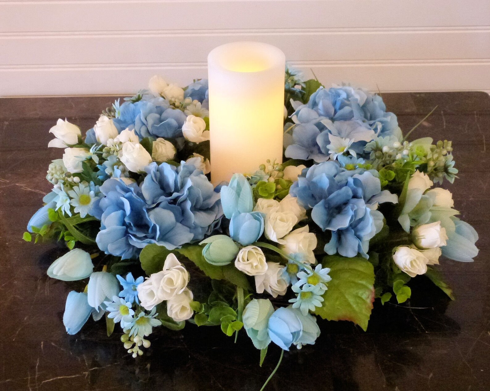 Blue Hydrangea Candle Ring Candle Wreath Rings Candle - Etsy