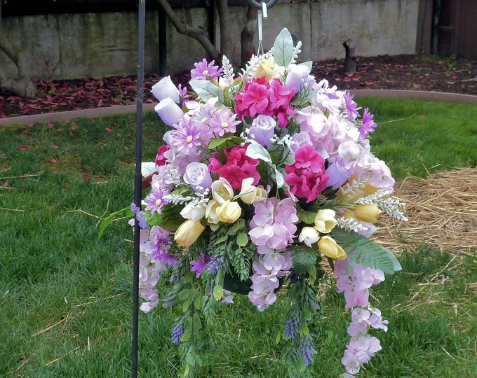 Large Cemetery Hanging Basket, Spring Cemetery Hanging Basket, Cemetery ...