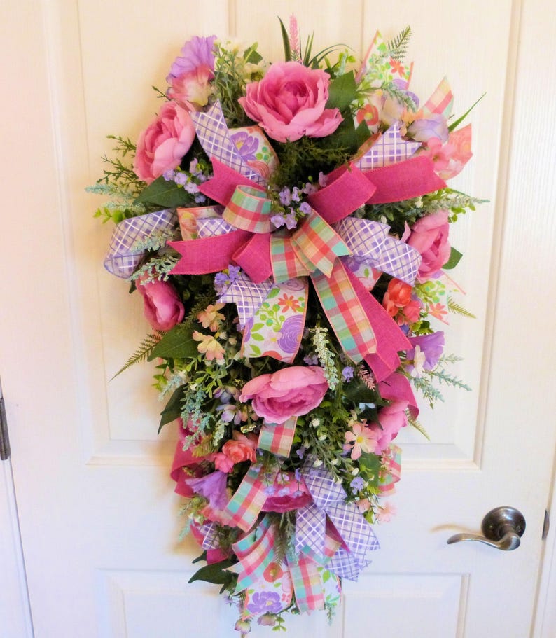 Pink Teardrop Swag, Spring Swag Wreath, Spring Door Swag With ...