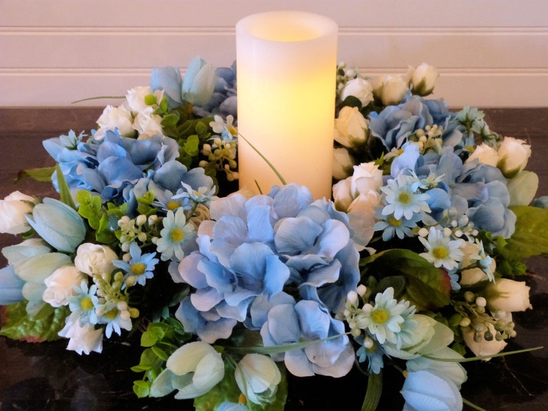Blue Hydrangea Candle Ring Candle Wreath Rings Candle - Etsy