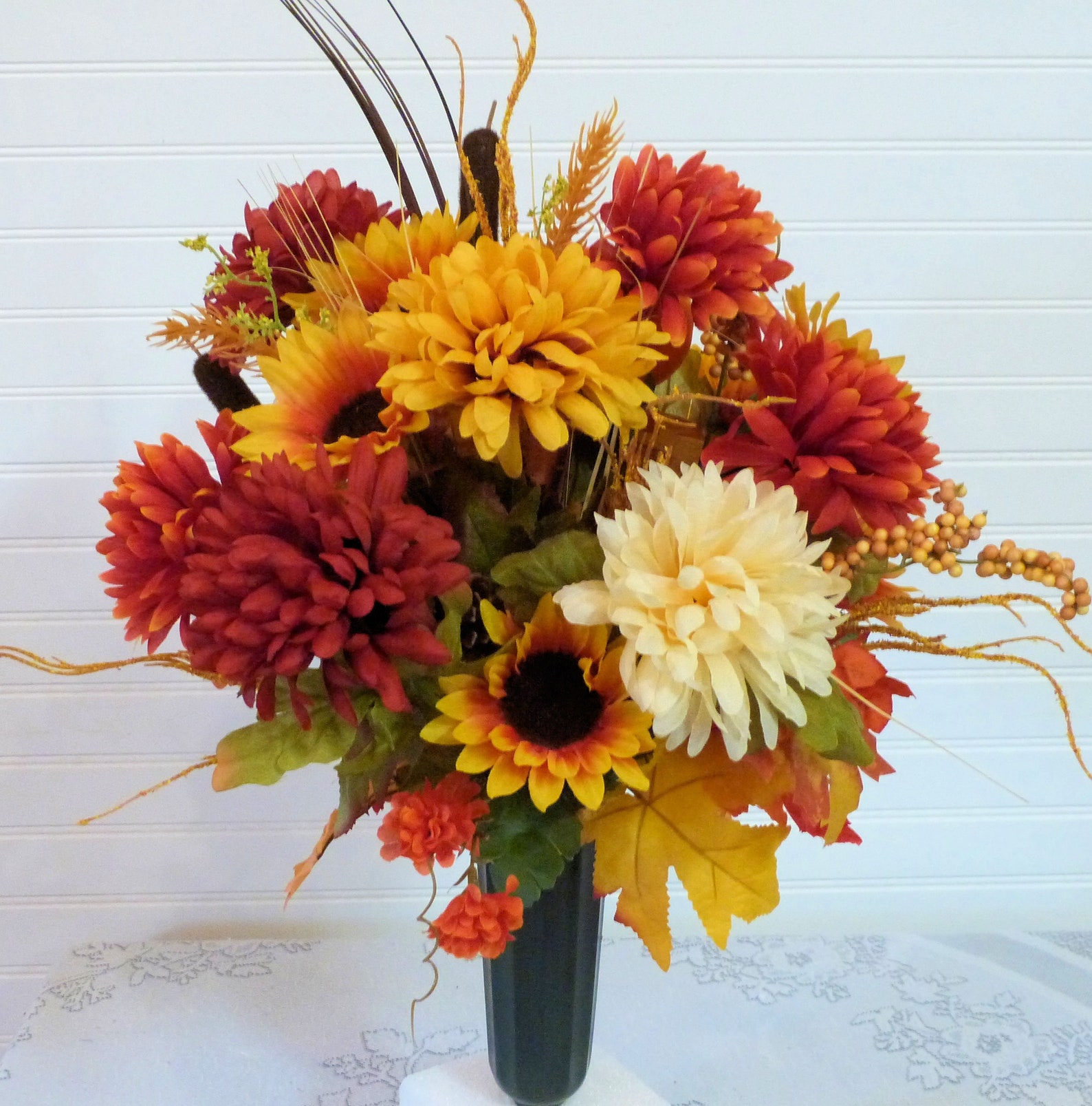 Fall Cemetery Arrangement, Fall Cemetery Vase With Mums, Cemetery ...