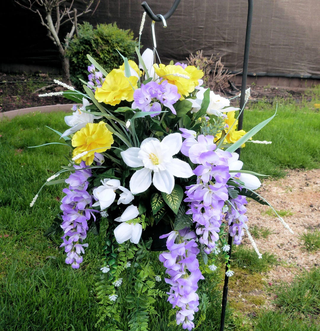Cemetery Hanging Basket, Cemetery Hanging Basket With Purple Wisteria ...