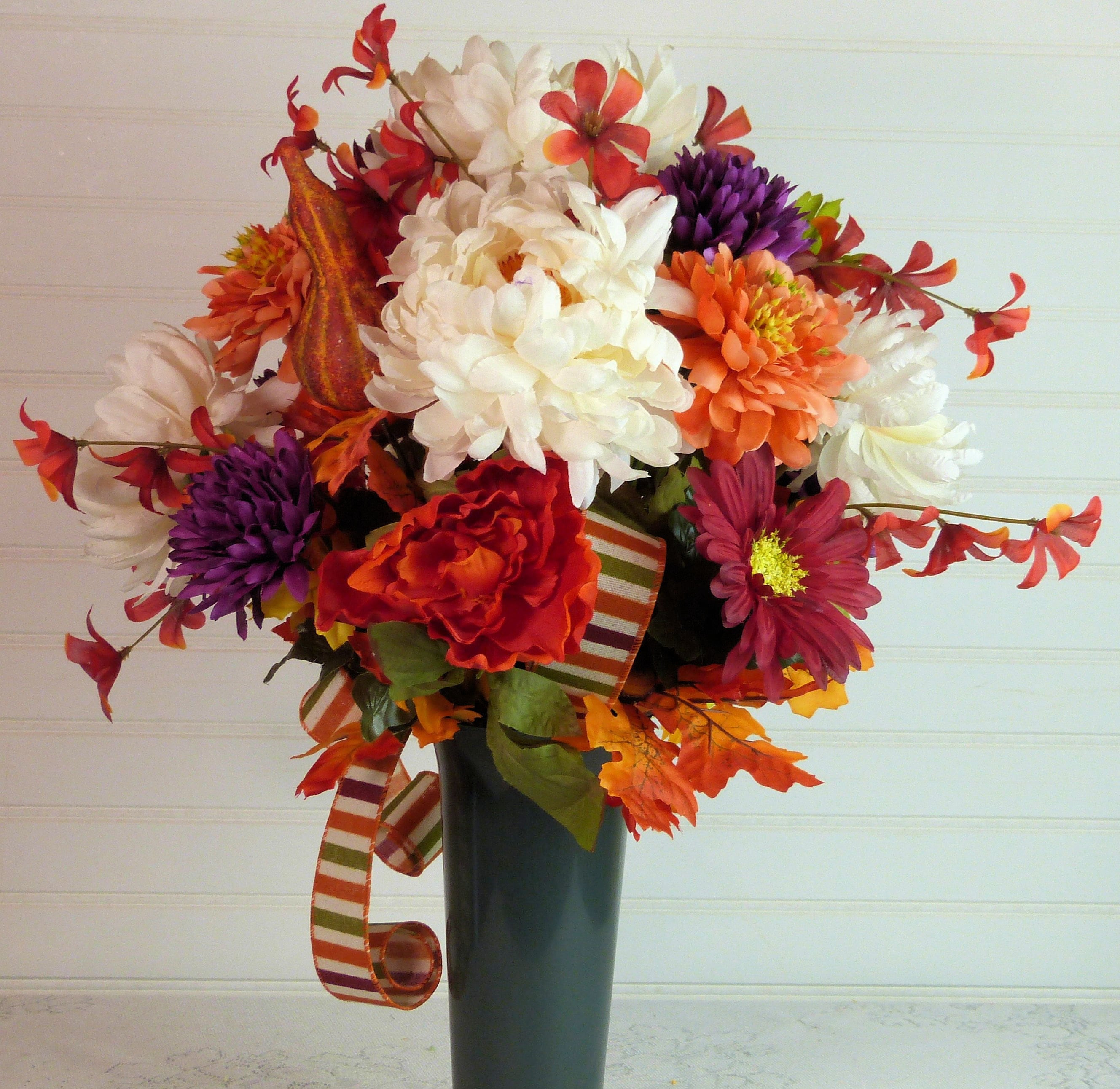 Fall Cemetery Arrangement Fall Cemetery Vase with Large Mums | Etsy