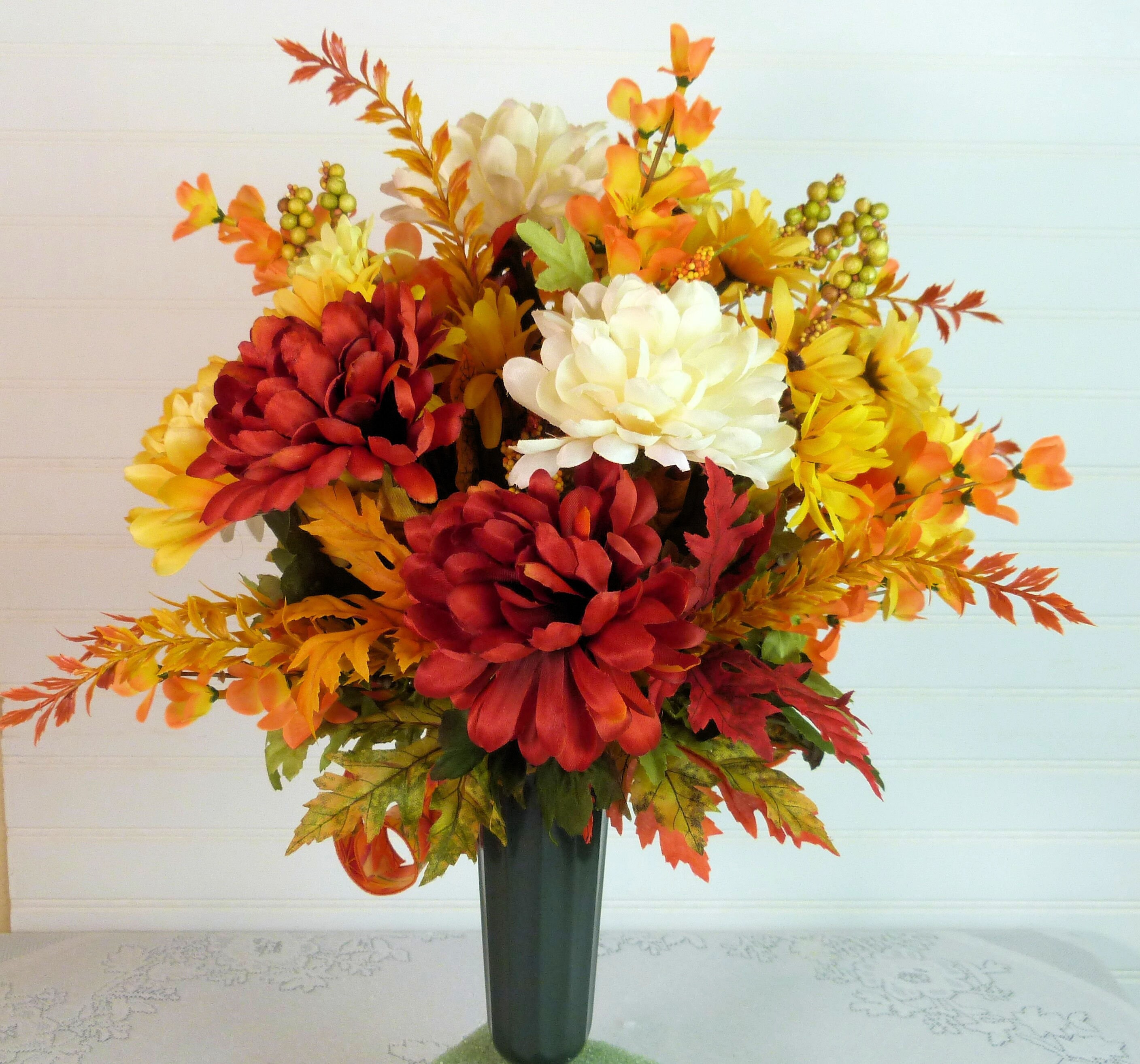 Fall Cemetery Arrangement Fall Cemetery Vase With Mums - Etsy