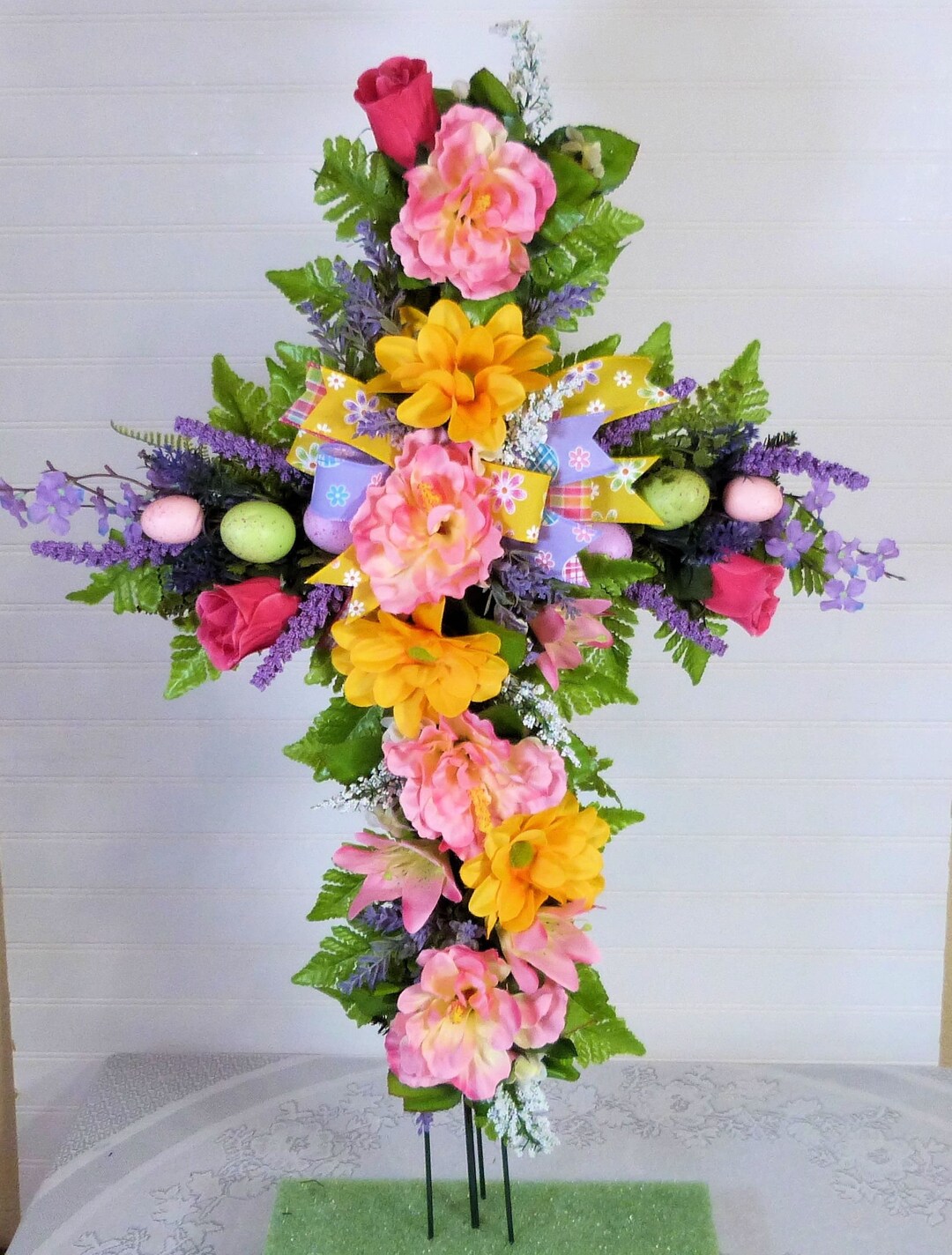 Easter Grave Cross, Cemetery Cross With Flowers, Easter Cemetery Cross ...