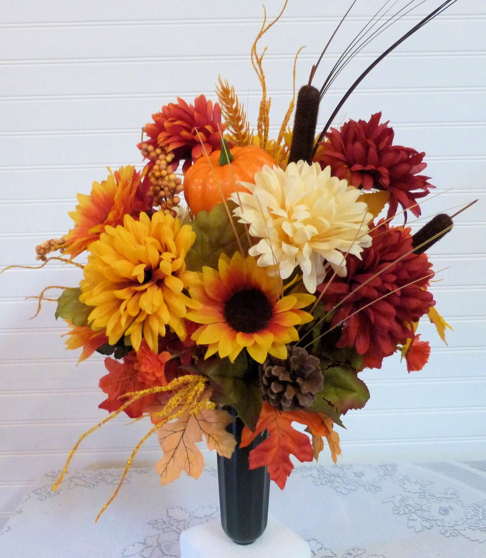Fall Cemetery Arrangement, Fall Cemetery Vase With Mums, Cemetery ...