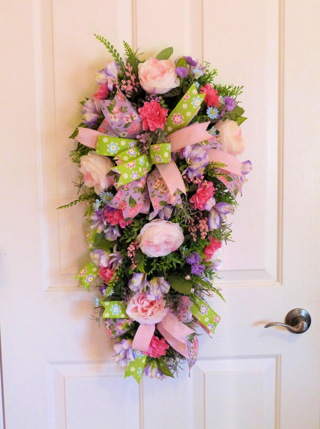 Spring Teardrop Swag, Spring Swag Wreath, Spring Door Swag With Roses ...