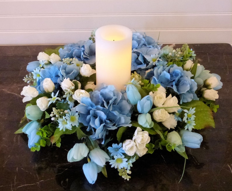 Blue Hydrangea Candle Ring Candle Wreath Rings Candle - Etsy