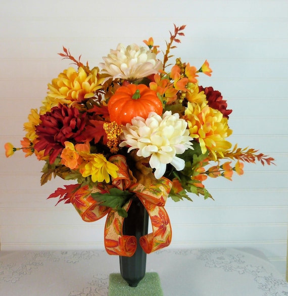 Fall Cemetery Arrangement Fall Cemetery Vase With Mums - Etsy