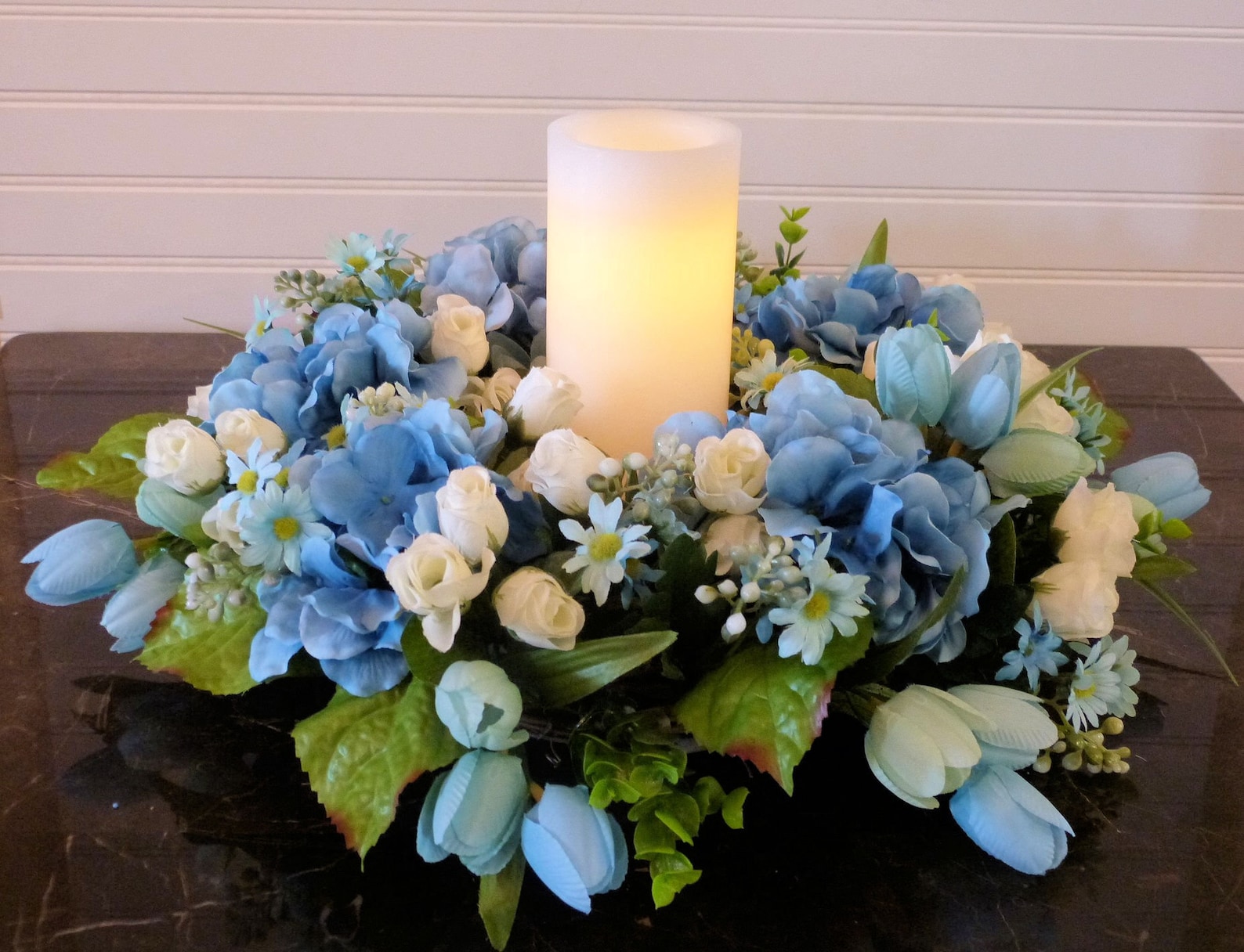 Blue Hydrangea Candle Ring Candle Wreath Rings Candle - Etsy