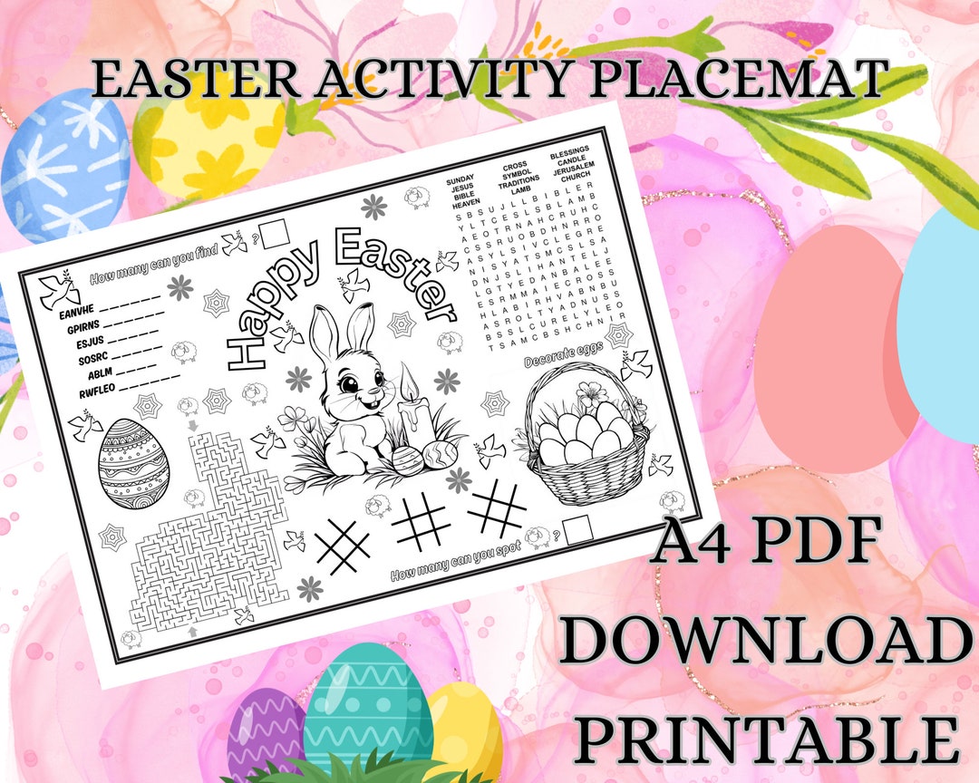 Easter Kids Activity Placemat Printable Sheet Page for Children Party ...