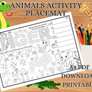 Africa Animals Kids Activity Placemat Printable Sheet Page for Children ...