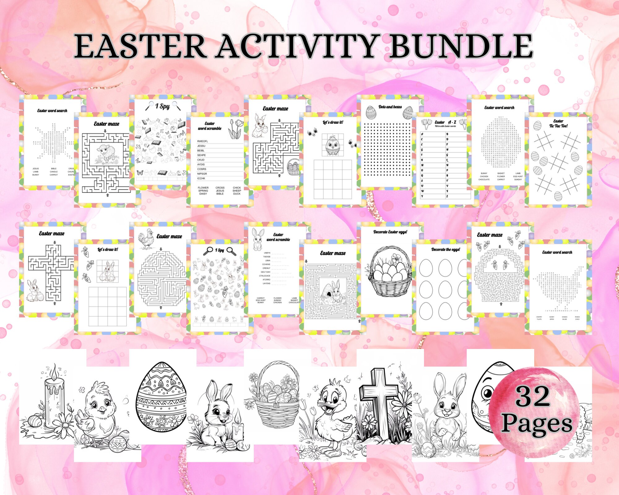 Easter Kids Activity Bundle Printable Sheets Pages for Children Party ...