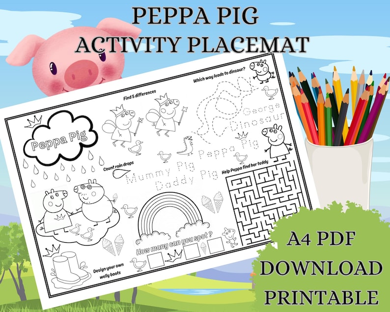 Peppa Pig Kids Activity Placemat Printable Sheet Worksheet Page ...