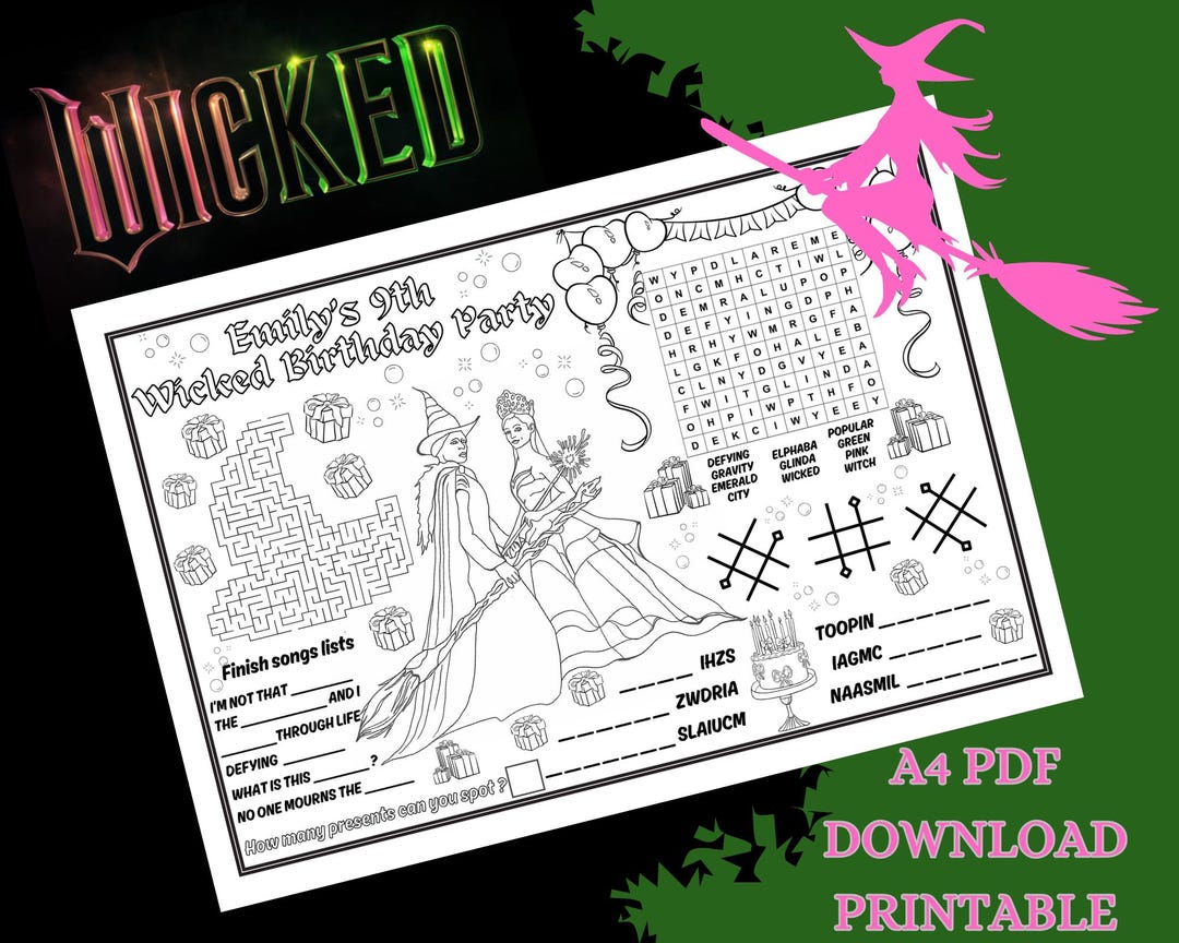 Inspired by Wicked Kids Activity Placemat Printable Work Sheet Page ...