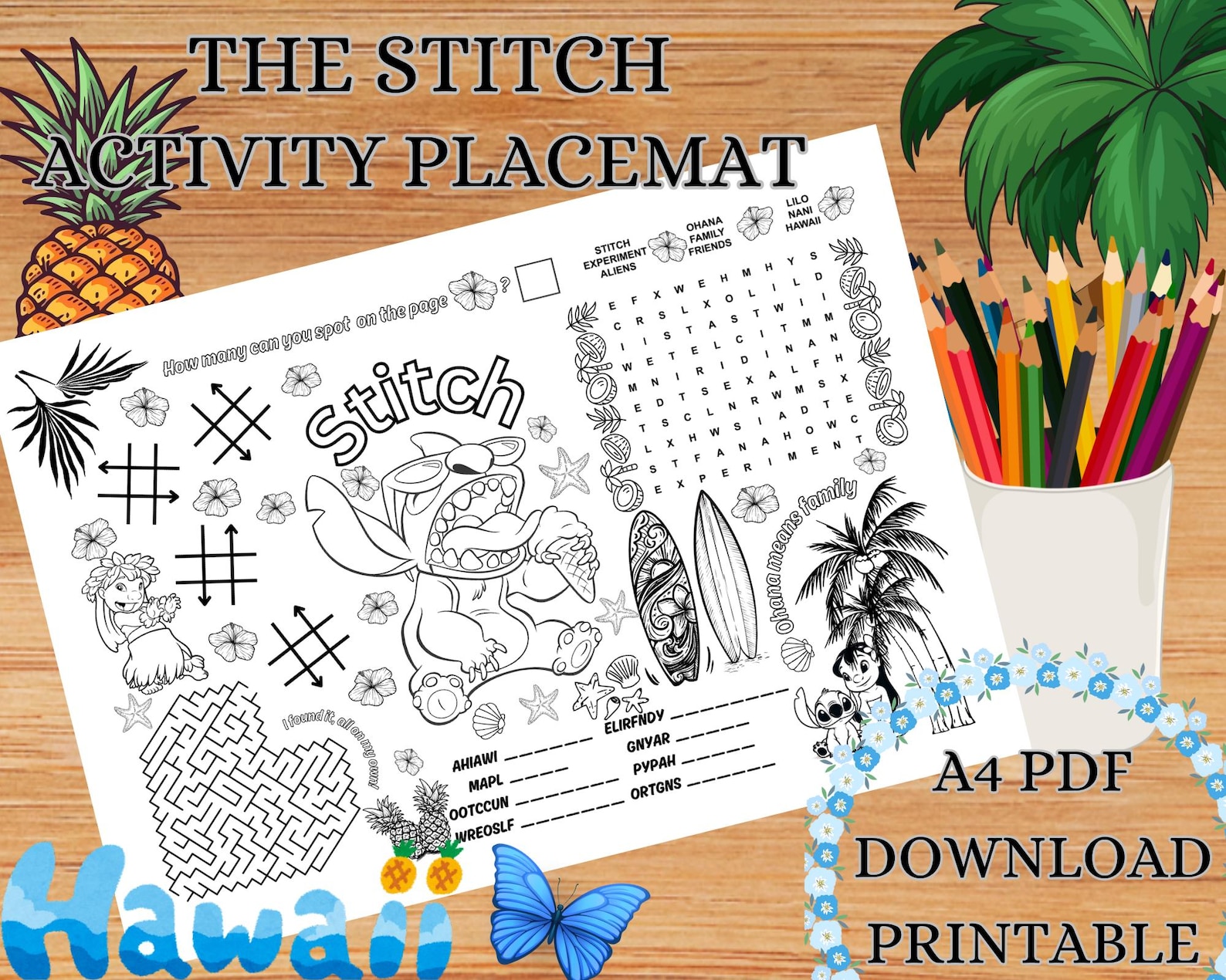 Lilo and Stitch Kids Activity Placemat Printable Work Sheet Page ...