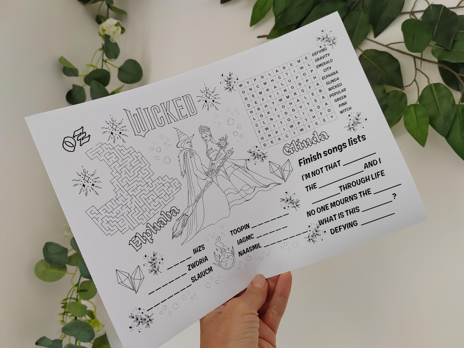Inspired by Wicked Kids Activity Placemat Printable Work Sheet Page ...