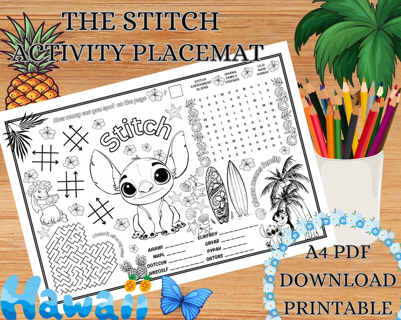 Lilo and Stitch Kids Activity Placemat Printable Work Sheet Page ...