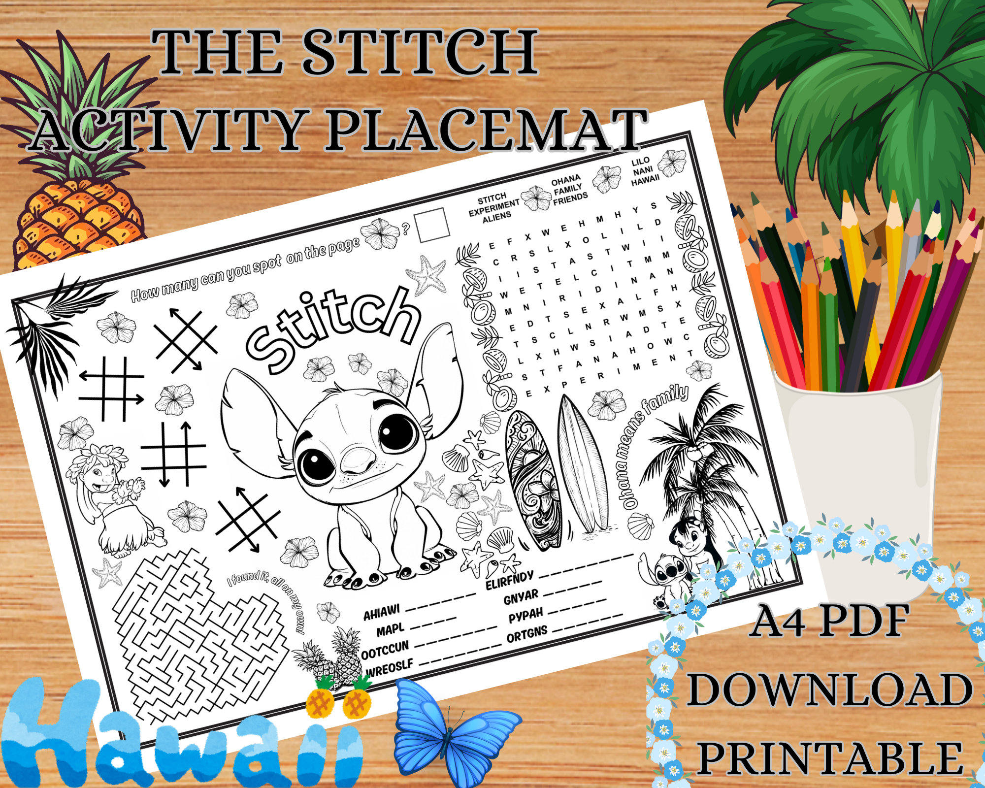 Lilo and Stitch Kids Activity Placemat Printable Work Sheet Page ...