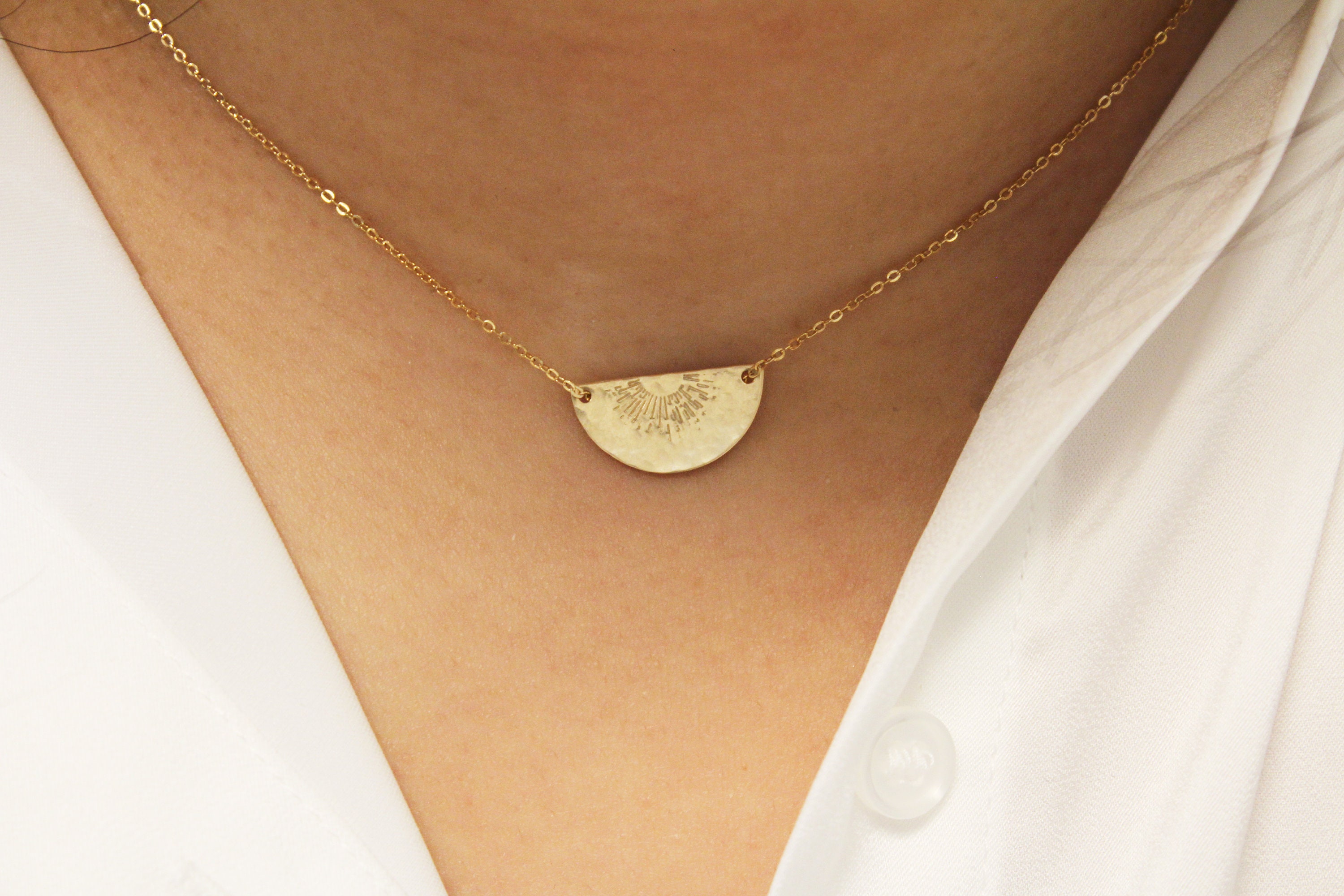 Gold Sun Necklace - Gold Hammered Half Moon Necklace - Sunset Necklace ...