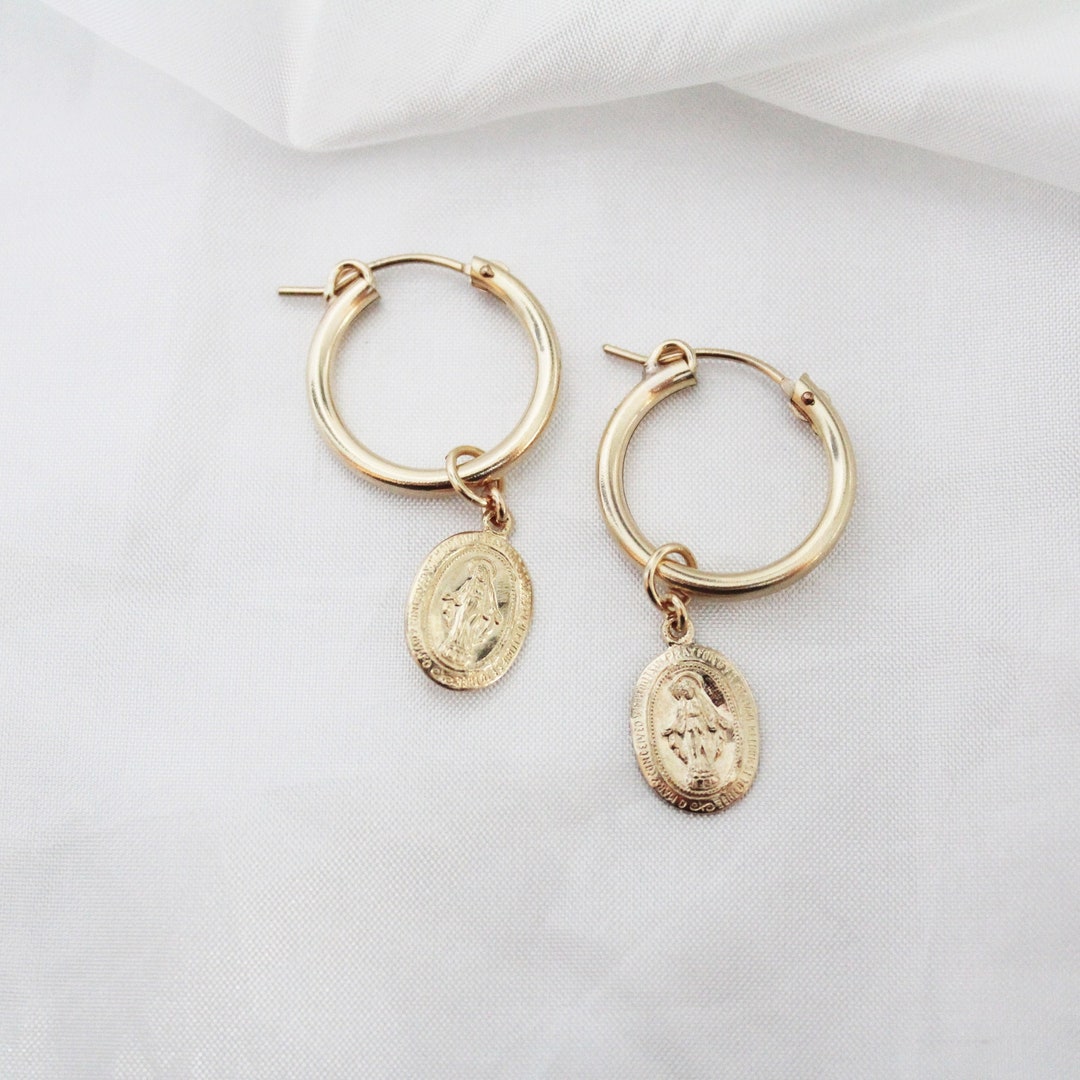 Gold Medallion Hoops - Gold Medallion Earrings - Gold Hoop Earrings ...