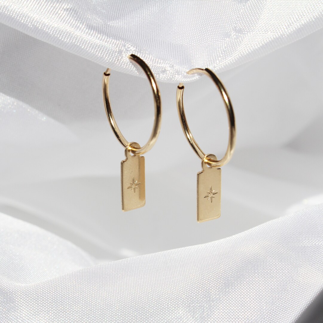 Gold Tag Earrings, Gold Star Earrings, Tag Drop Earrings, Gold Filled ...