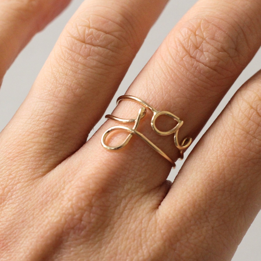 Cursive Letter Ring, Monogram Ring, Gold Initial Ring, Personalized ...