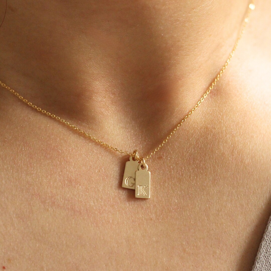 Initial Tag Necklace, Custom Pendant Necklace, Gold Letter Necklace ...