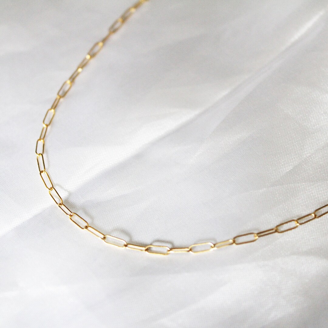 Gold Paperclip Necklace, Rectangle Chain Necklace, Clip Chain Necklace ...