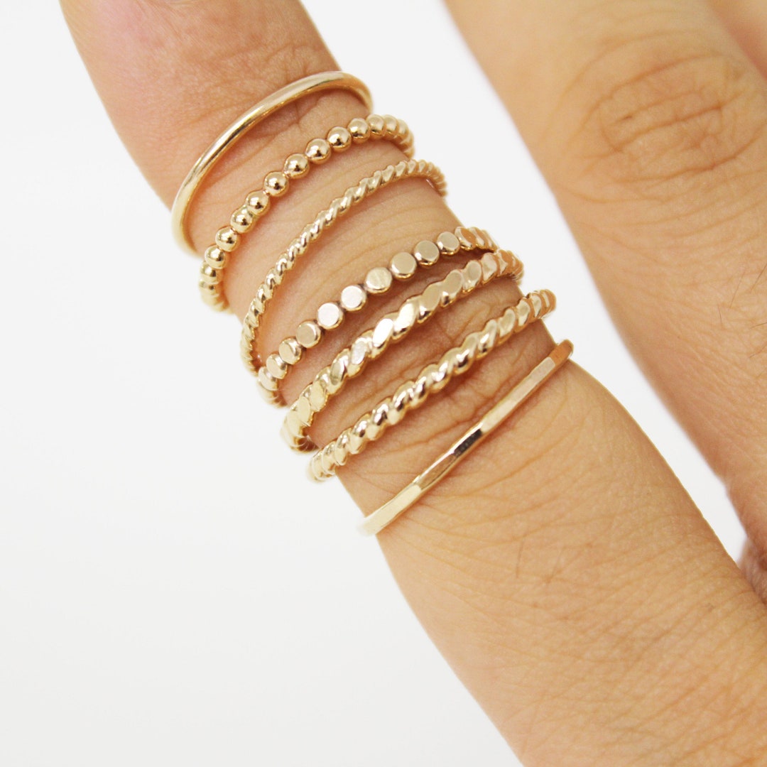14k Gold Filled Ring, Gold Stackable Rings, Dainty Gold Ring Set, 14k ...