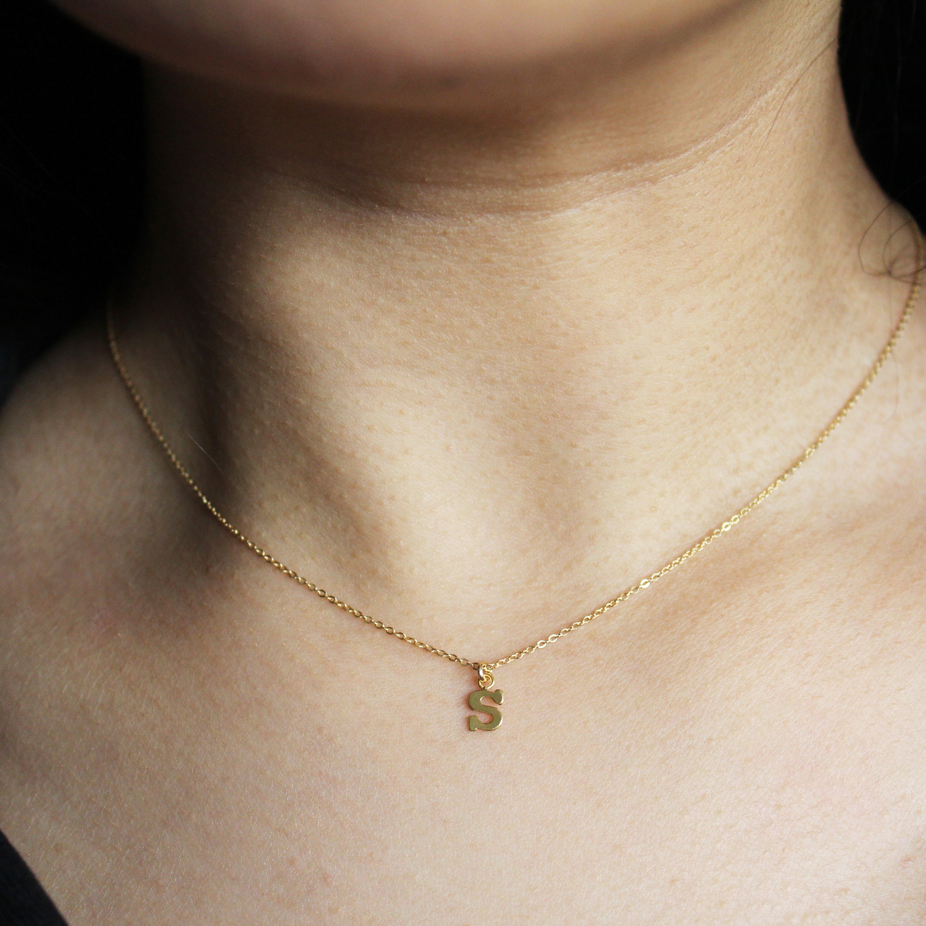 Gold Letter Necklace Dainty Initial Necklace Dainty Charm | Etsy