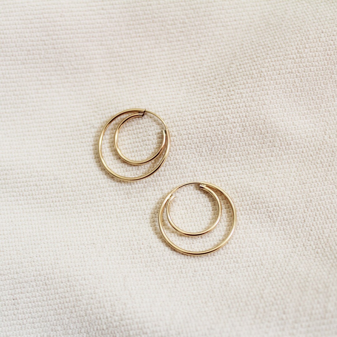 Gold Hoop Earrings Double Hoop Earrings Gold Filled Hoops - Etsy
