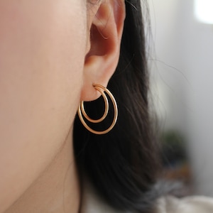 Gold Hoop Earrings Double Hoop Earrings Gold Filled Hoops - Etsy