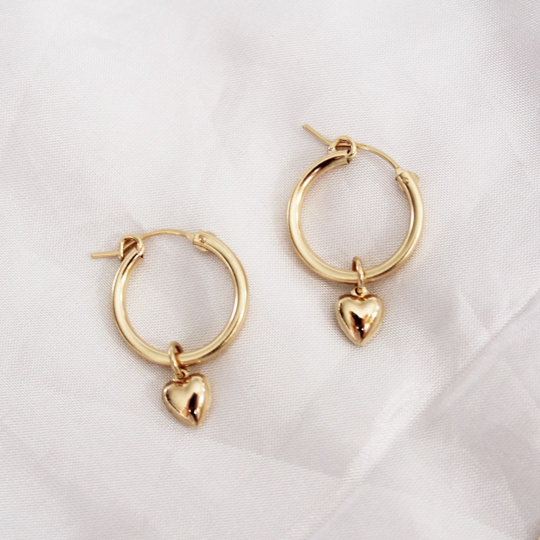 Tiny Heart Earrings - Gold Heart Hoops - Gold Filled Earrings - Gold ...