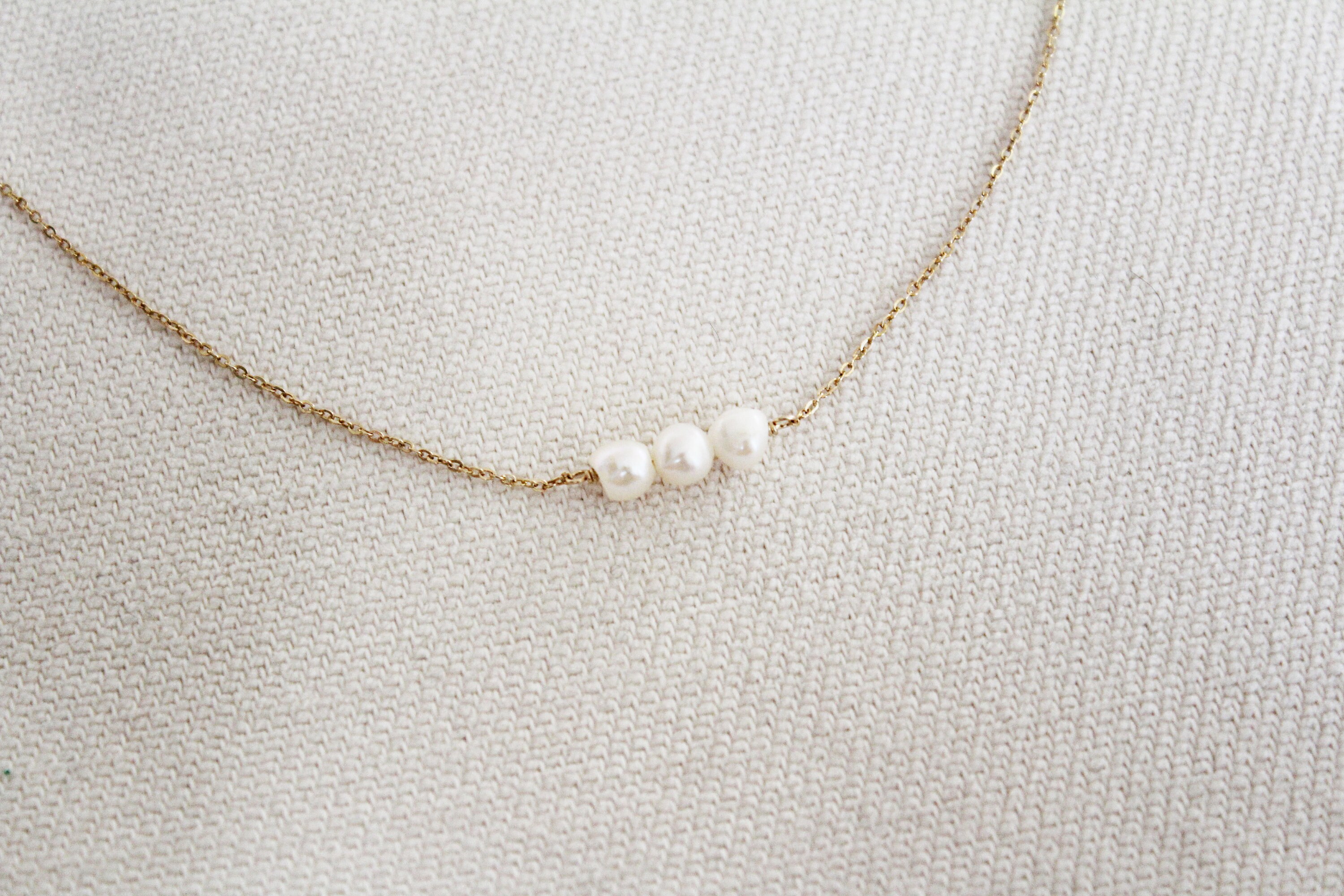 Dainty Pearl Necklace Floating Pearl Necklace Tiny Pearl | Etsy