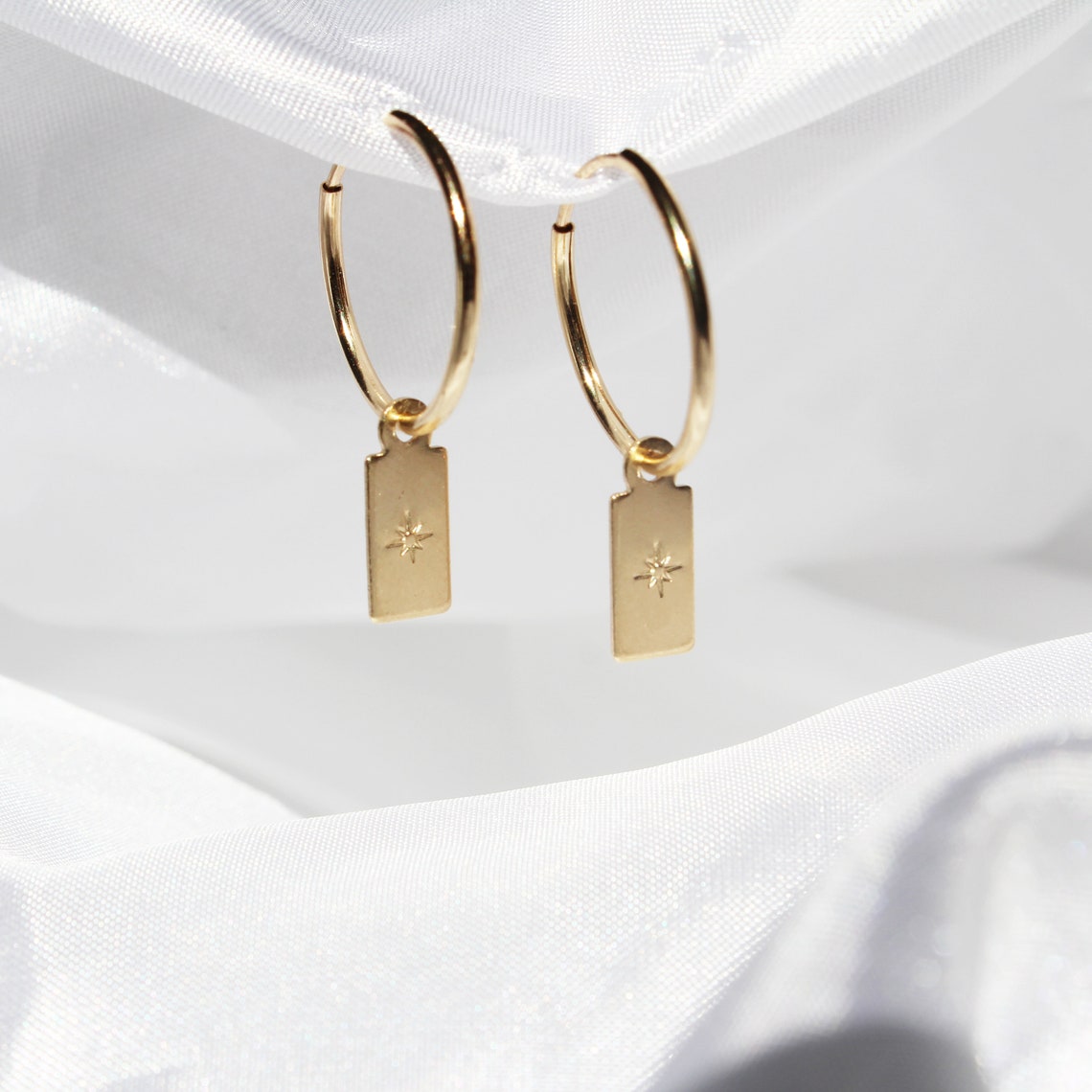 Gold Tag Earrings Gold Star Earrings Tag Drop Earrings Gold - Etsy