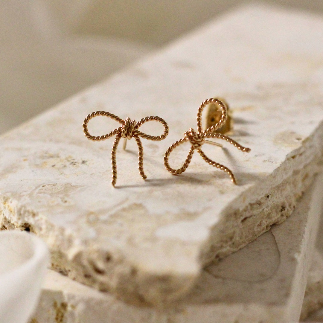 Bow Earring, Bow Tie Earring, Ribbon Earring. Gold Bowtie Earring ...