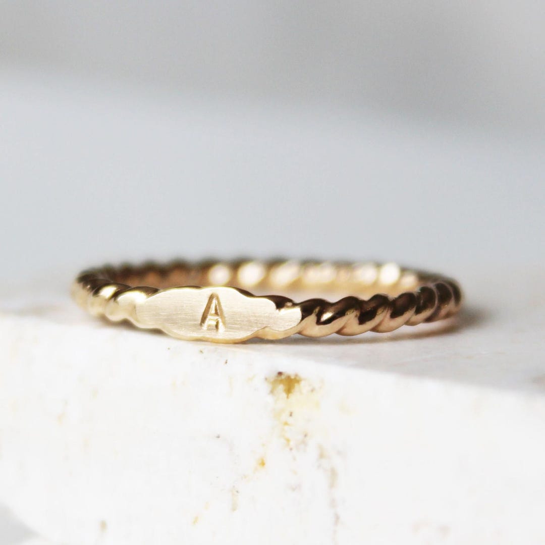 Rope Signet Ring, Custom Letter Ring, Twist Initial Ring, Personalized ...