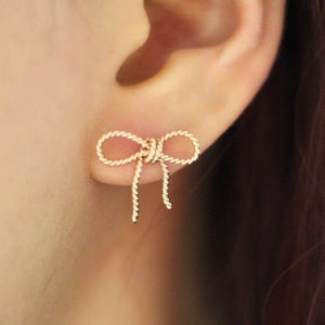 Bow Earring, Bow Tie Earring, Ribbon Earring. Gold Bowtie Earring, Friendship Ring, Dainty Bow ...