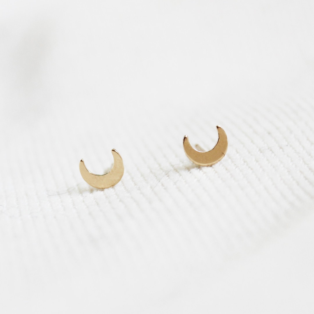 Half Moon Earrings, Moon Stud Earrings, Moon Studs, Crescent Moon Stud ...