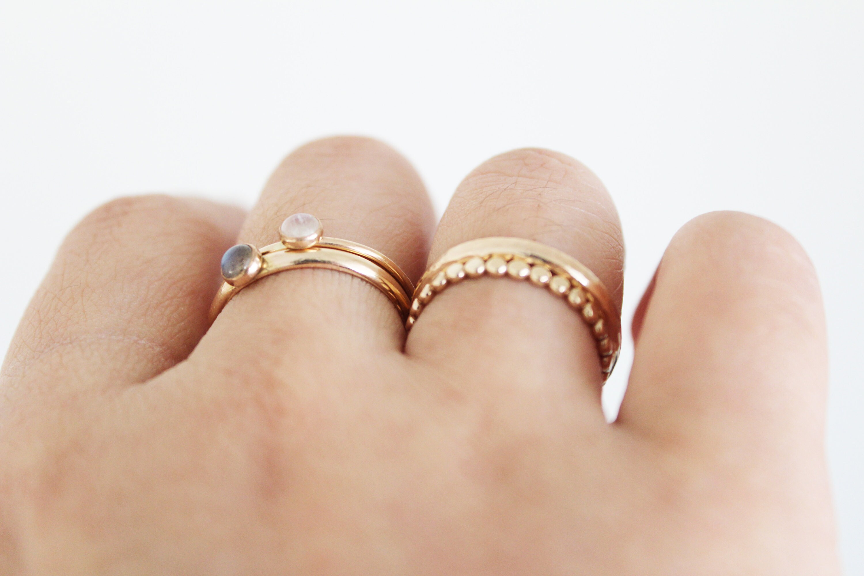 Facet Ball Ring Thin Flat Bead Ring Gold Stacking Ring | Etsy