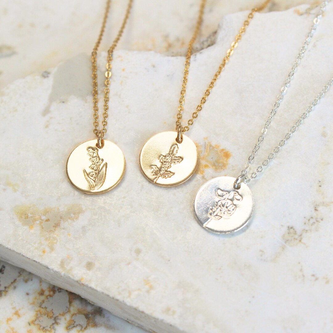 Personalizable Birth Flower Necklace, Custom Flower Chain Necklace ...