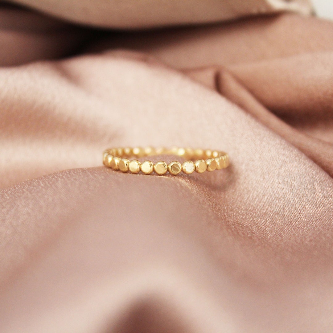 Facet Ball Ring - Thin Flat Bead Ring - Gold Stacking Ring - Gold Filled Ring - Gold Bead Ring ...