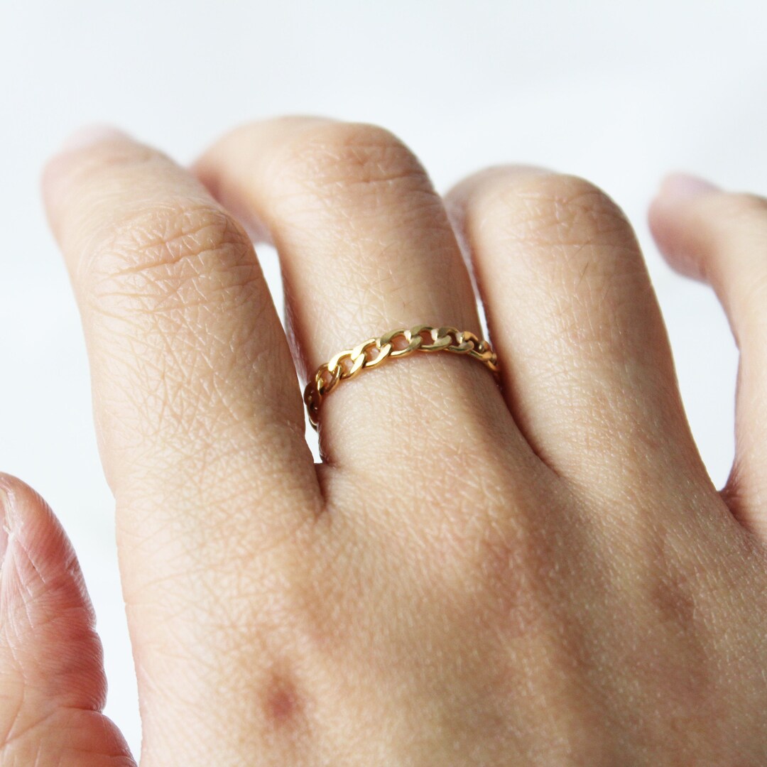 Gold Chain Ring, Curb Chain Ring, Gold Filled Ring, Gold Stacking Ring ...